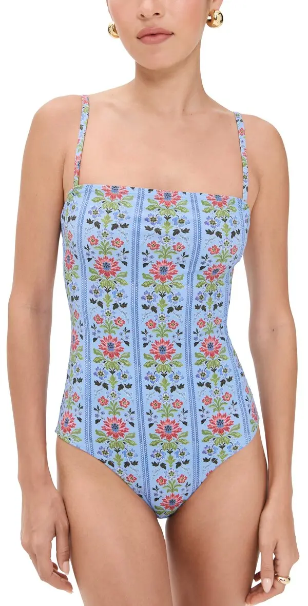 Hill House Home The Giana One-Piece In Floral Block Stripe/Blue